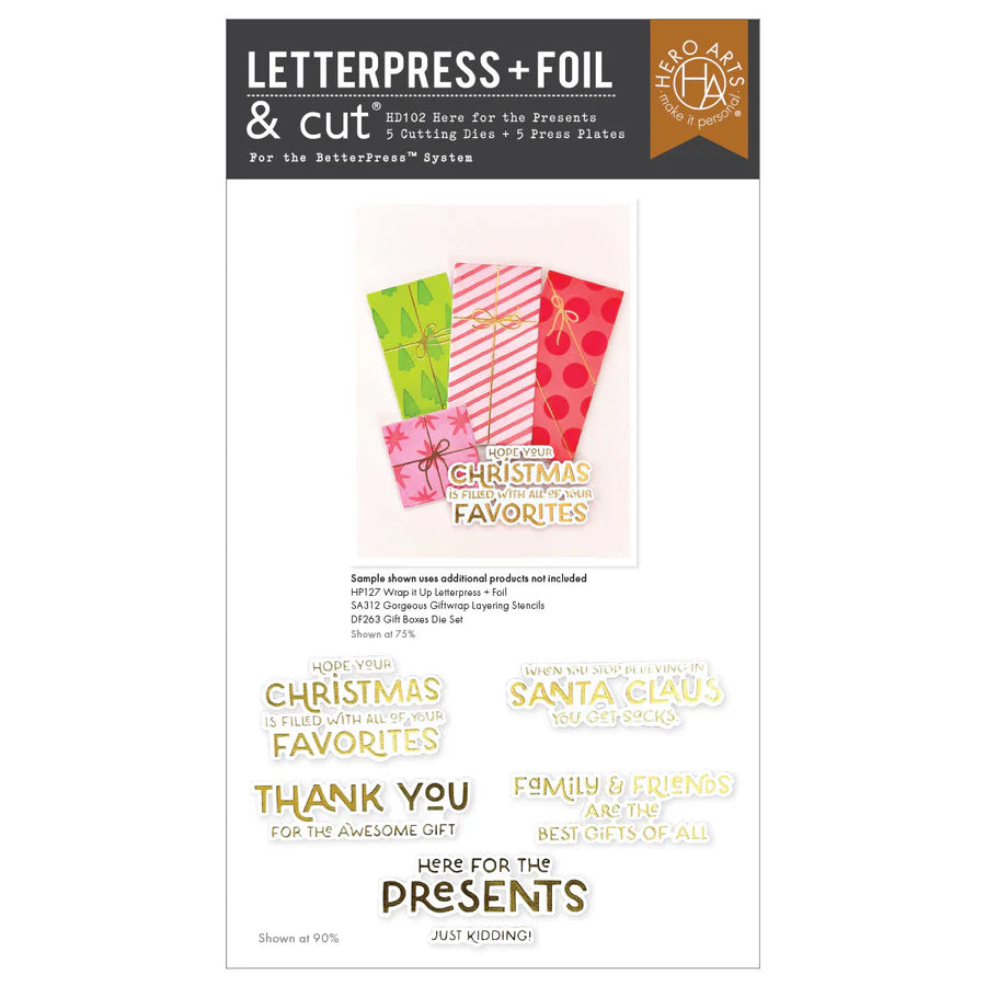 Here for the Presents Letterpress + Foil and Cut Hero Arts HD102 ...
